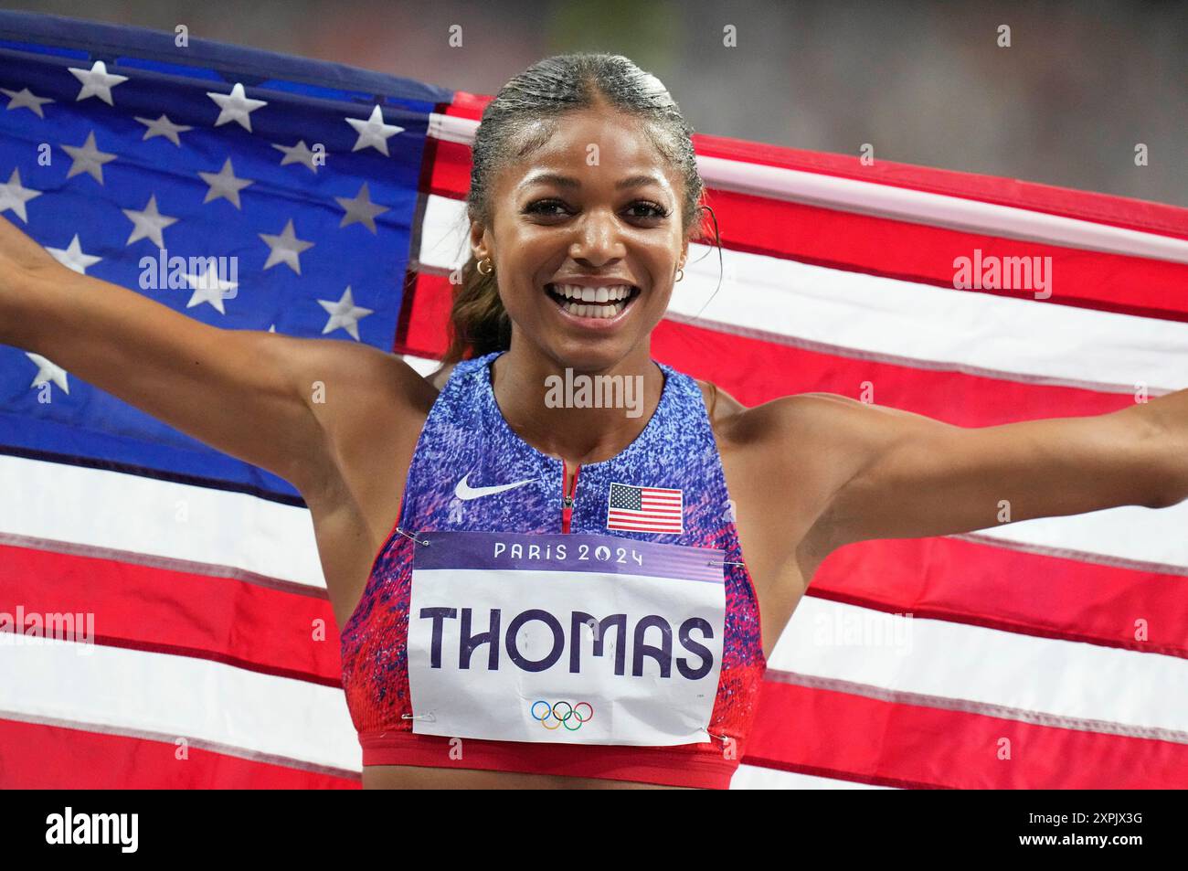 Paris, France. 06th Aug, 2024. Gabriella Thomas of the U.S. celebrates ...