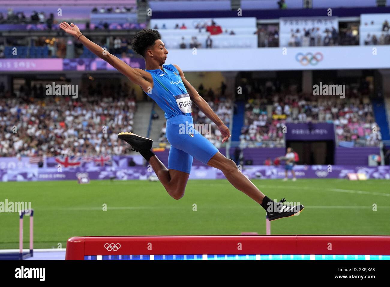 Mattia Furlani, of Italy, bronze medal in the men's long jump final at ...