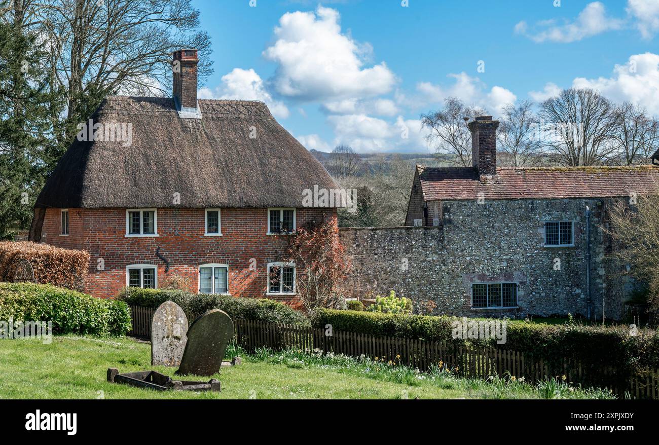 Looking down at traditional houses in the picturesque English village ...