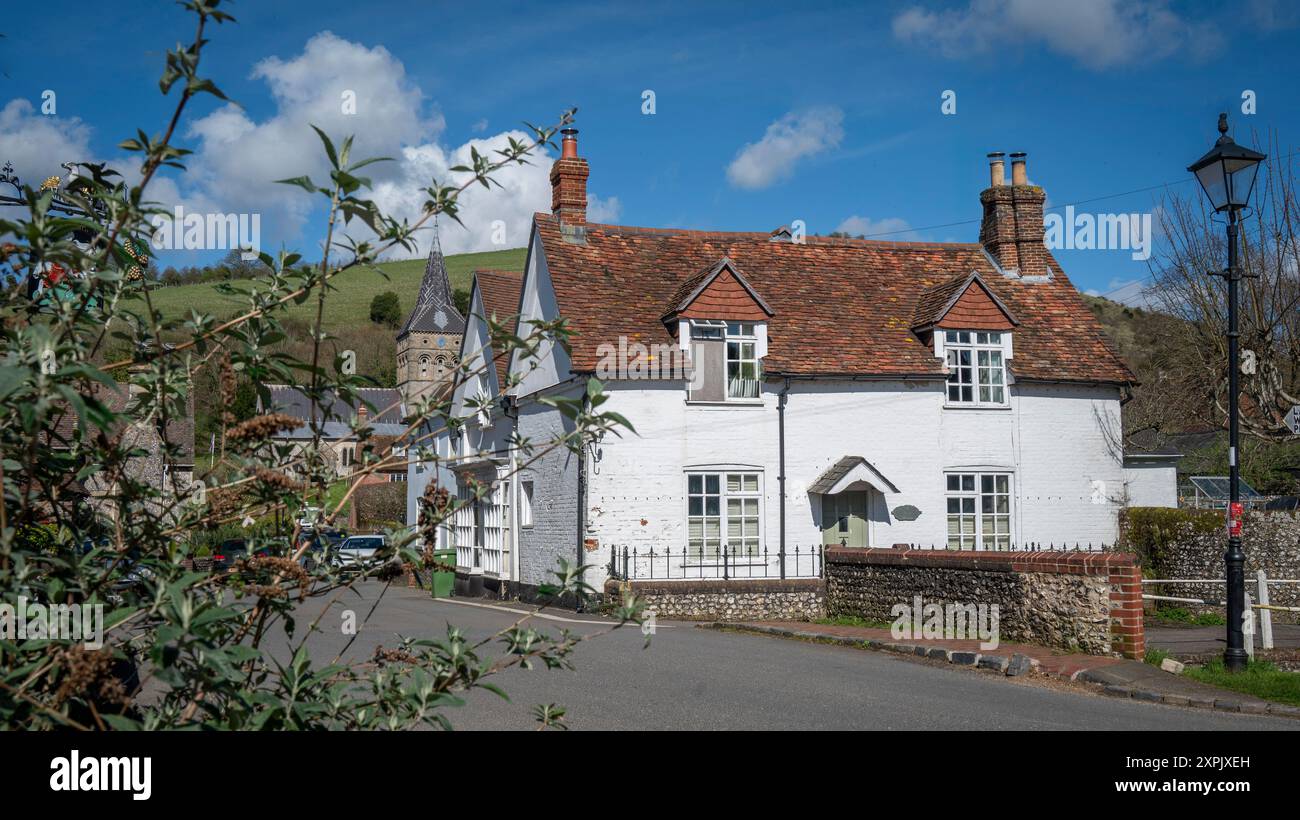 A traditional white cottage in the village of East Meon, Hampshire ...