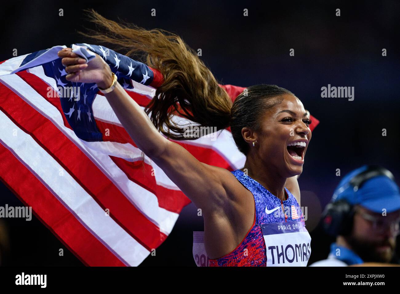 Gabrielle Thomas of, USA. , . celebrates after winning the women's ...