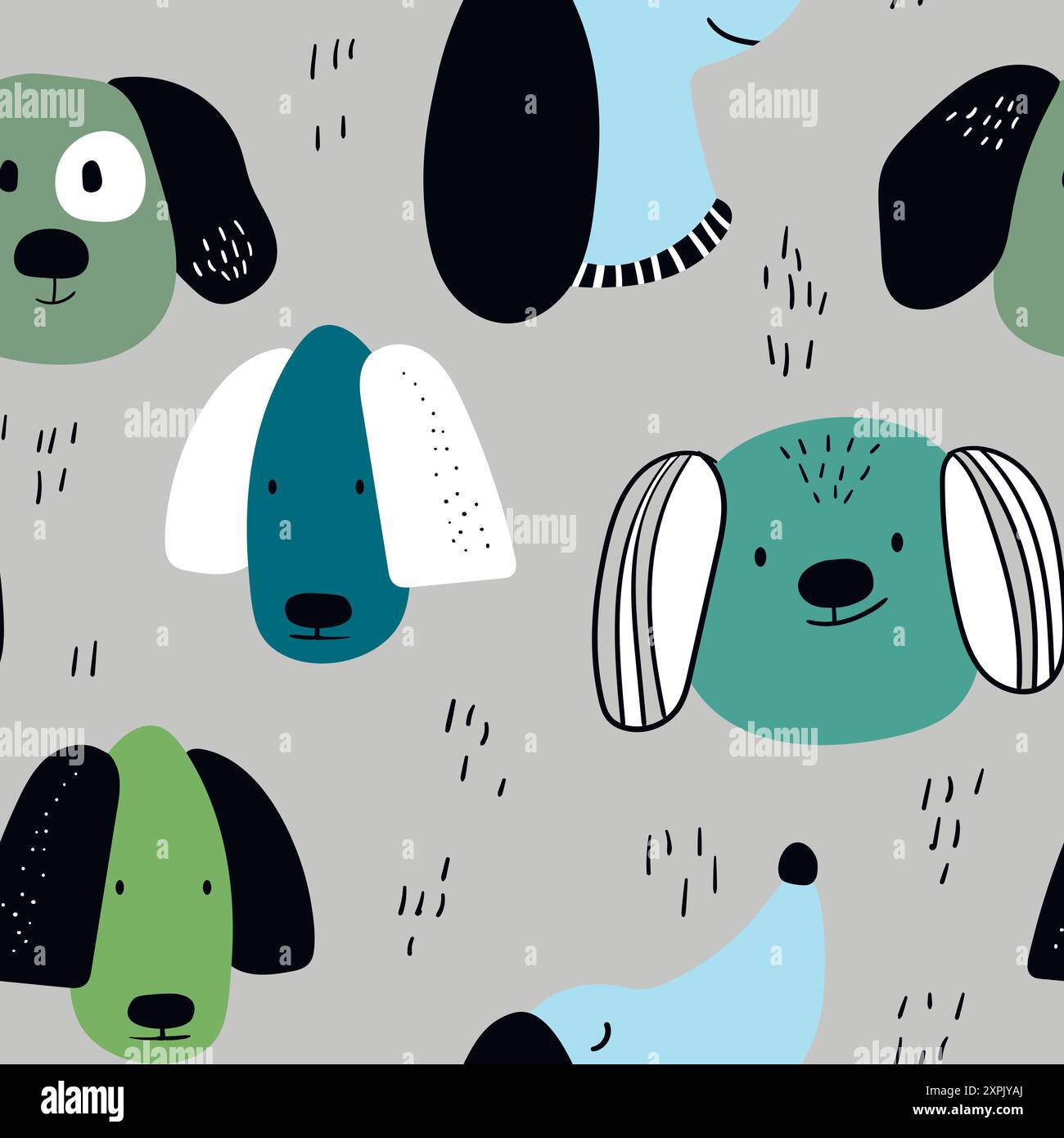 Vector seamless repeating childish pattern with cute dogs in ...