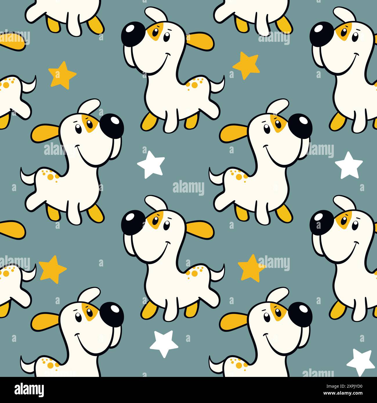 Vector seamless repeating childish pattern with cute dogs in doodle ...