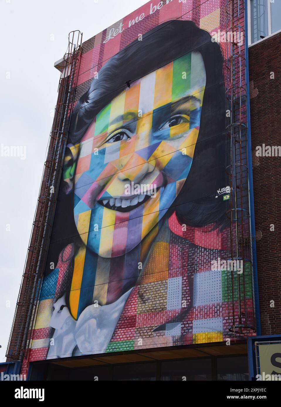 Amsterdam, the Netherlands. July 28, 2024. A mural of Anne Frank at the ...