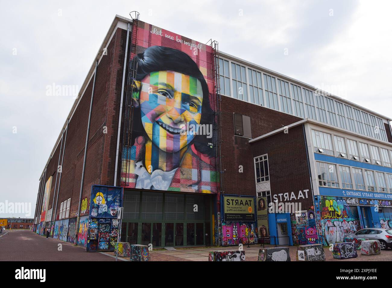 Amsterdam, the Netherlands. July 28, 2024. A mural of Anne Frank at the ...