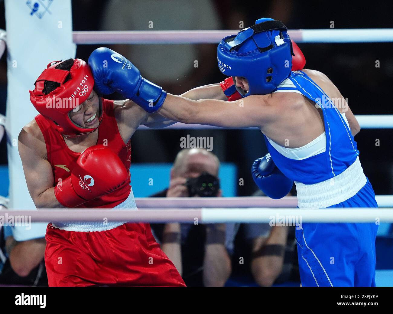 Kazakhstan’s Nazym Kyzaibay (left) in action against China’s Yu Wu ...