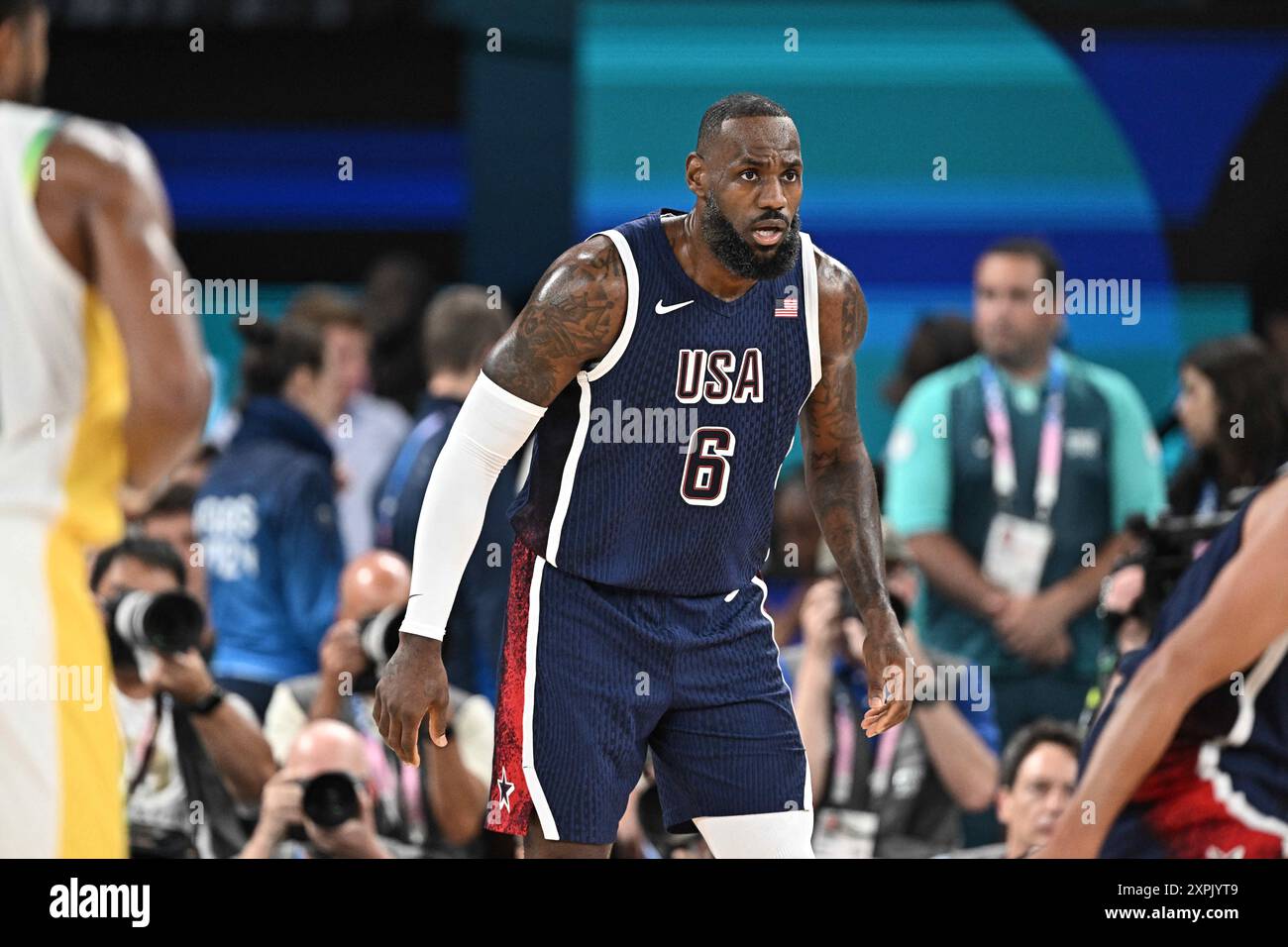 Paris, France. 06th Aug, 2024. Lebron James during the basketball match ...