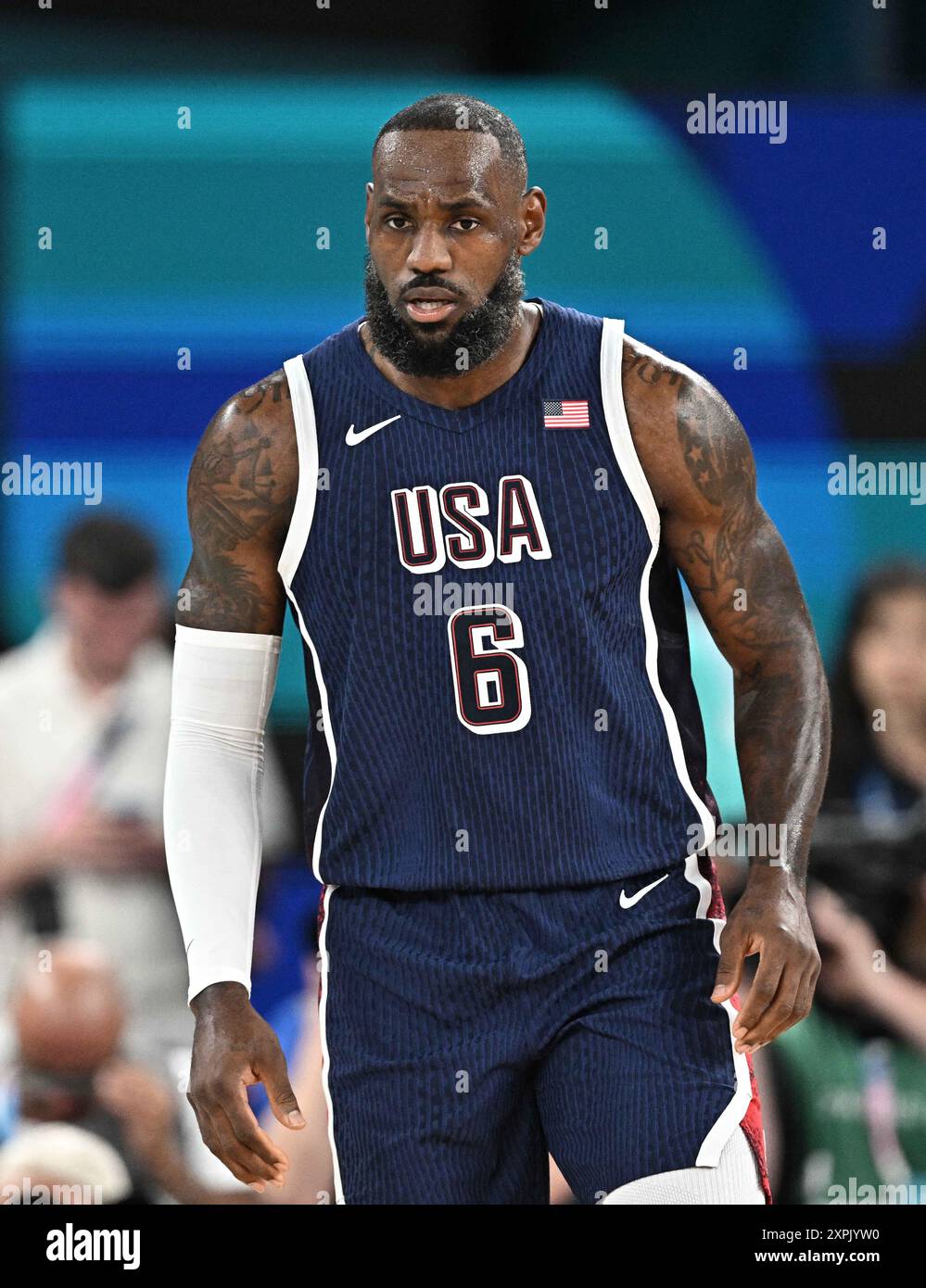 Paris, France. 06th Aug, 2024. Lebron James during the basketball match ...