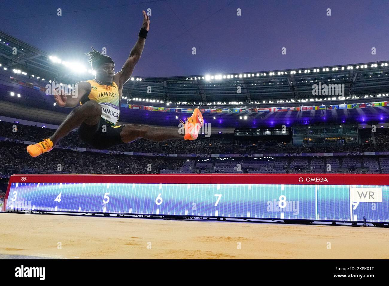 Wayne Pinnock, of Jamaica, competes during during the men's long jump ...