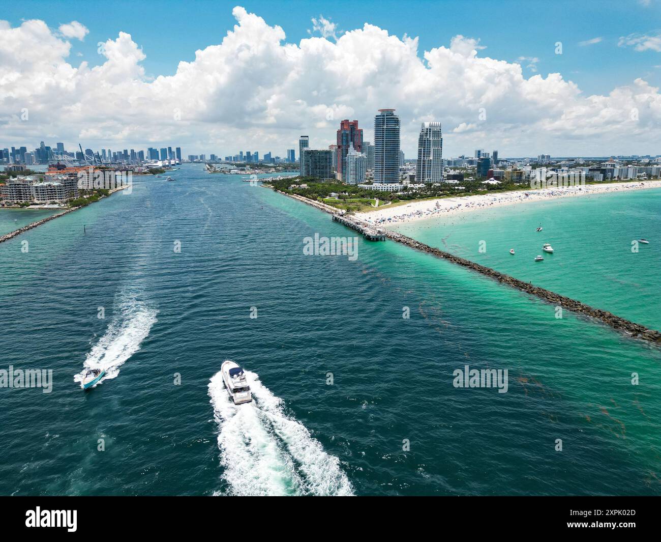 Miami Beach scene from drone, Florida, USA. Miami seaside. Aerial view ...