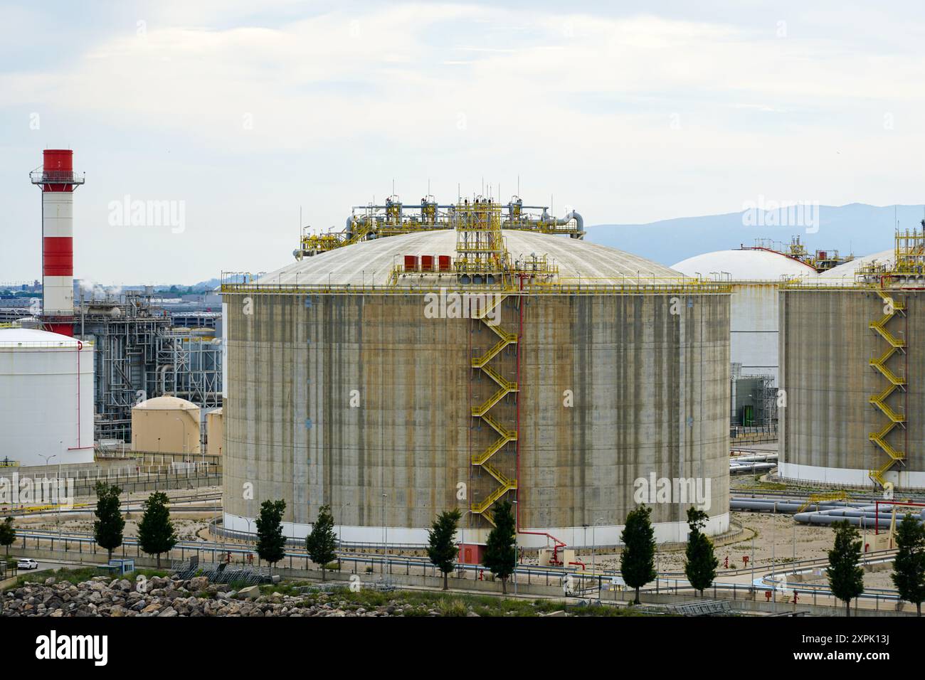 LNG gas terminal large storage reservoirs in Barcelona port, liquefied ...