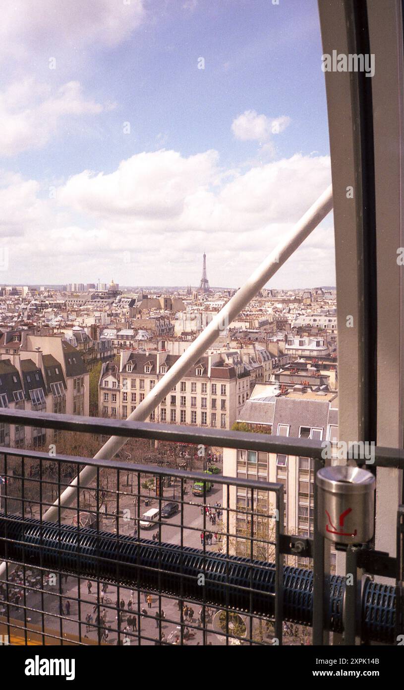 View on Paris roofs, Eiffel Tower etc from top of Centre Pompidou ...
