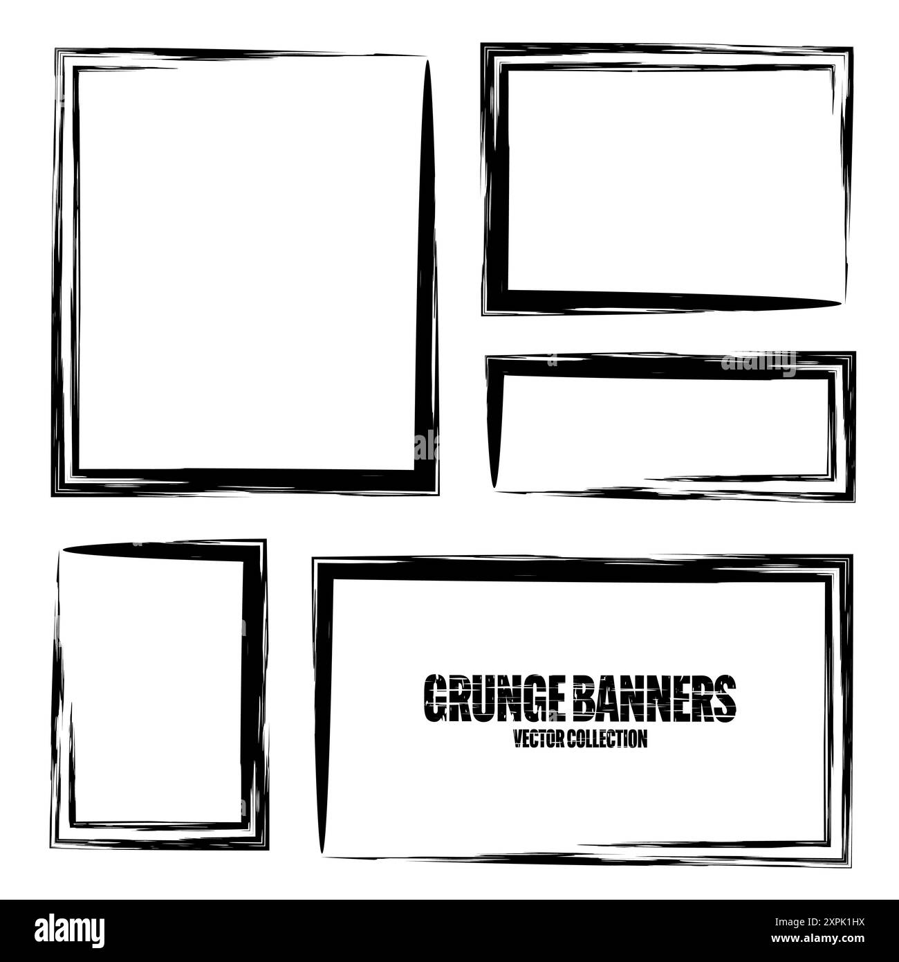Grunge square frames, banners with stains and scratches. Brush stroke ...