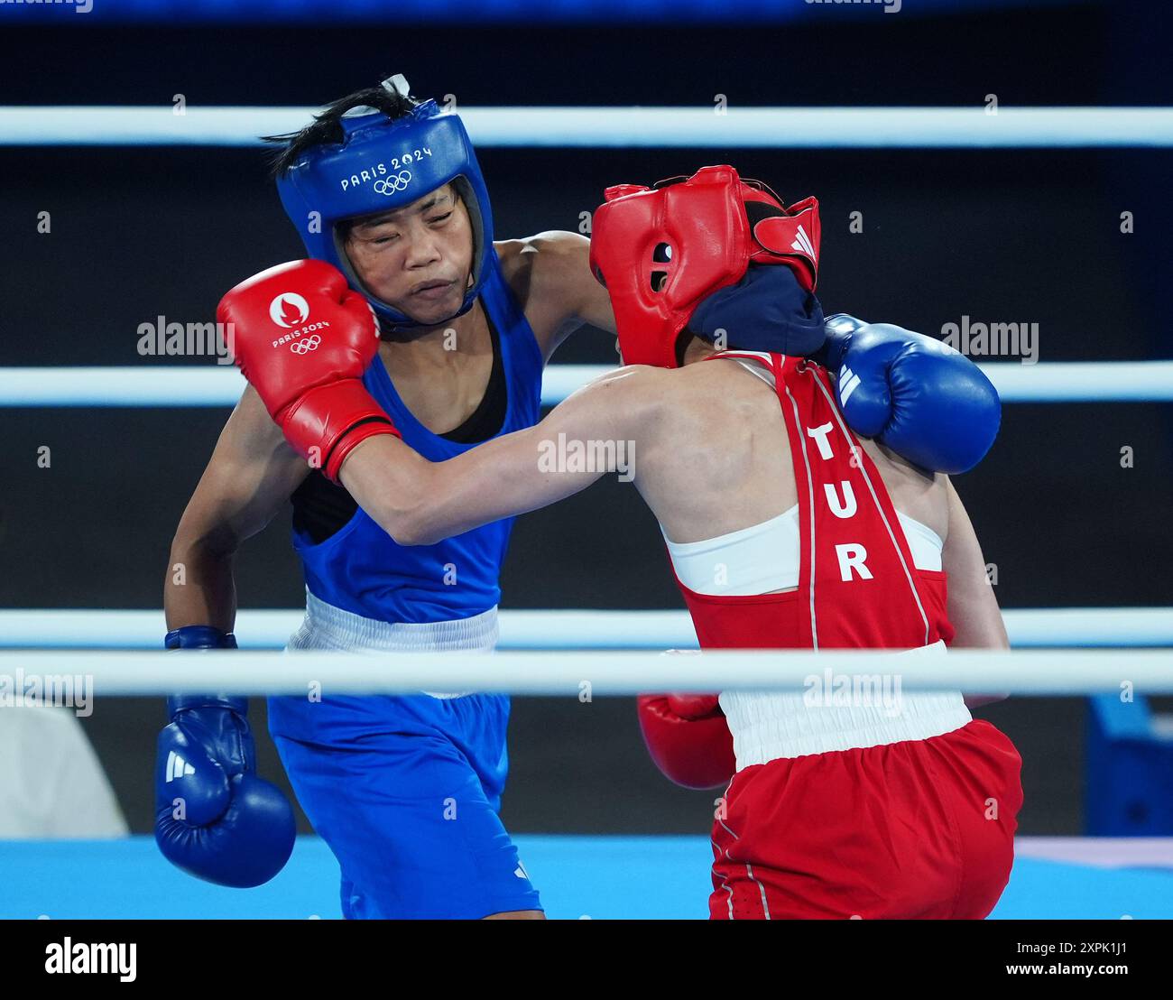 Philippines’ Aira Villegas (left) in action against Turkey’s Buse Naz ...