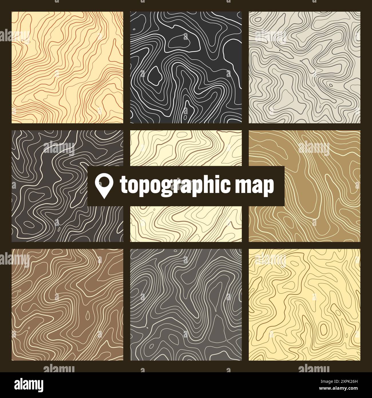 Colorful topographic map with contour lines. Geographic terrain grid ...