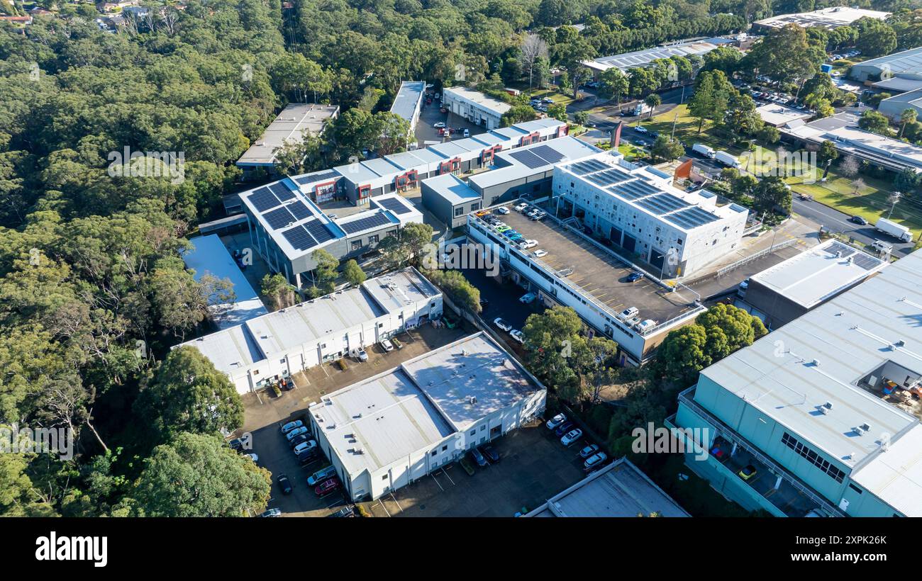 Drone aerial photograph of industrial buildings in the greater Sydney ...