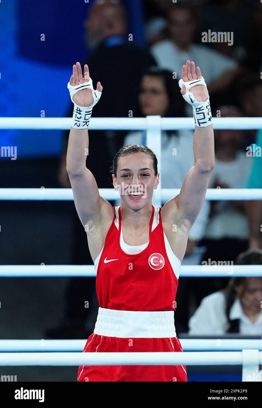 Turkey’s Buse Naz Cakiroglu celebrates her victory over Philippines ...