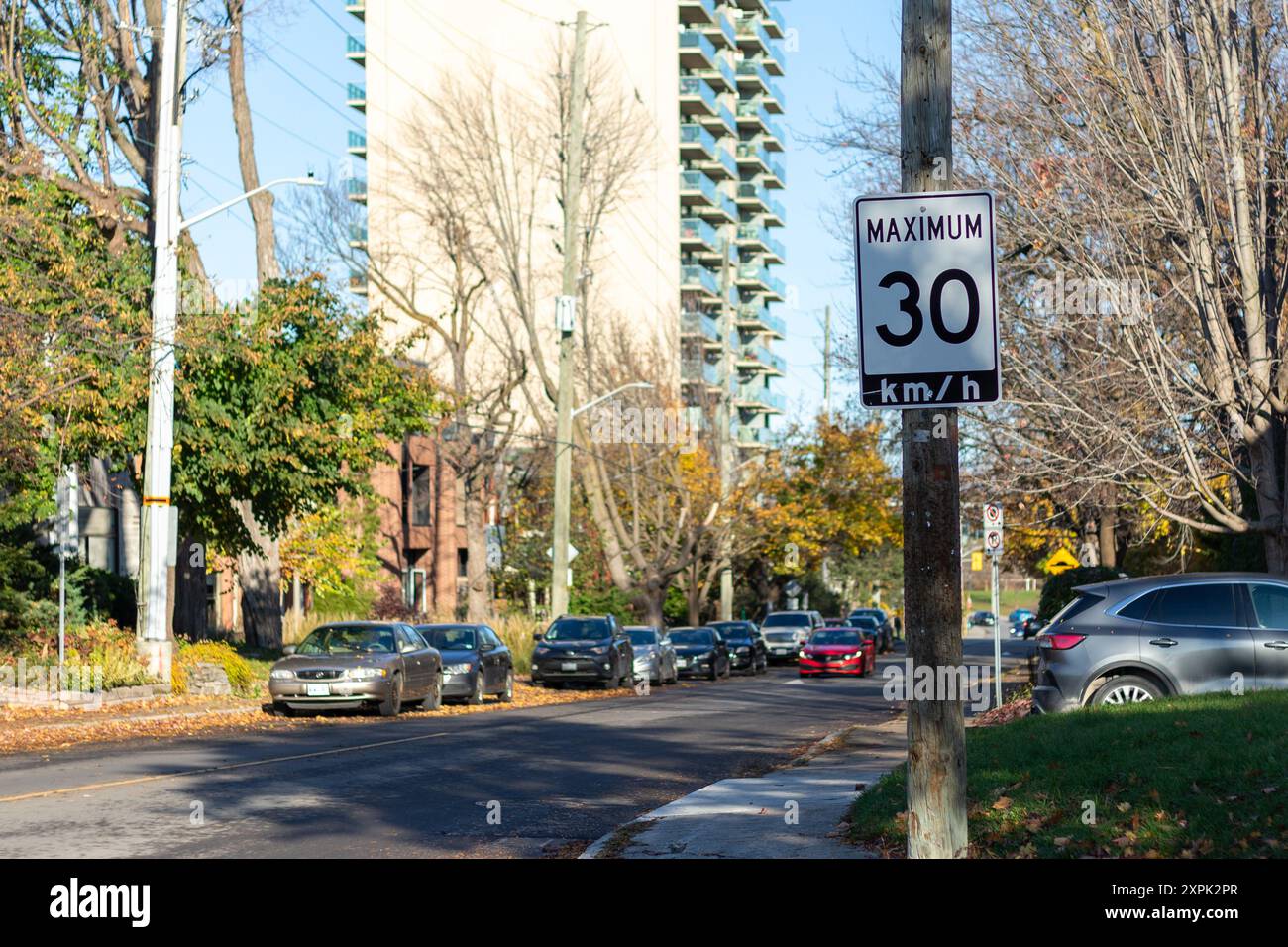 Ottawa, Canada - November 4, 2023: Speed limit sign on the road in the ...