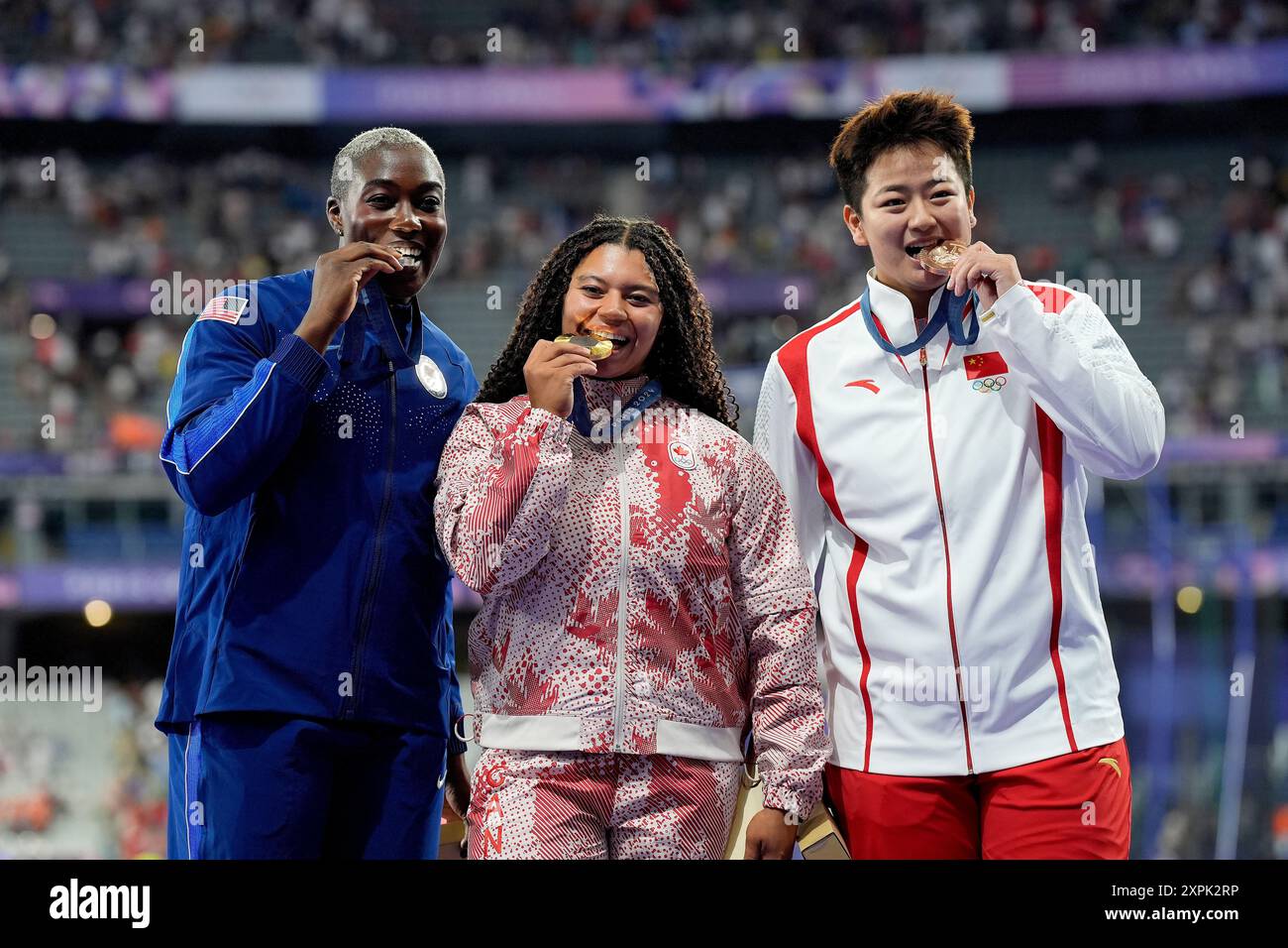 Paris, France. 06th Aug, 2024. Canada's Camryn Rogers celebrates her ...