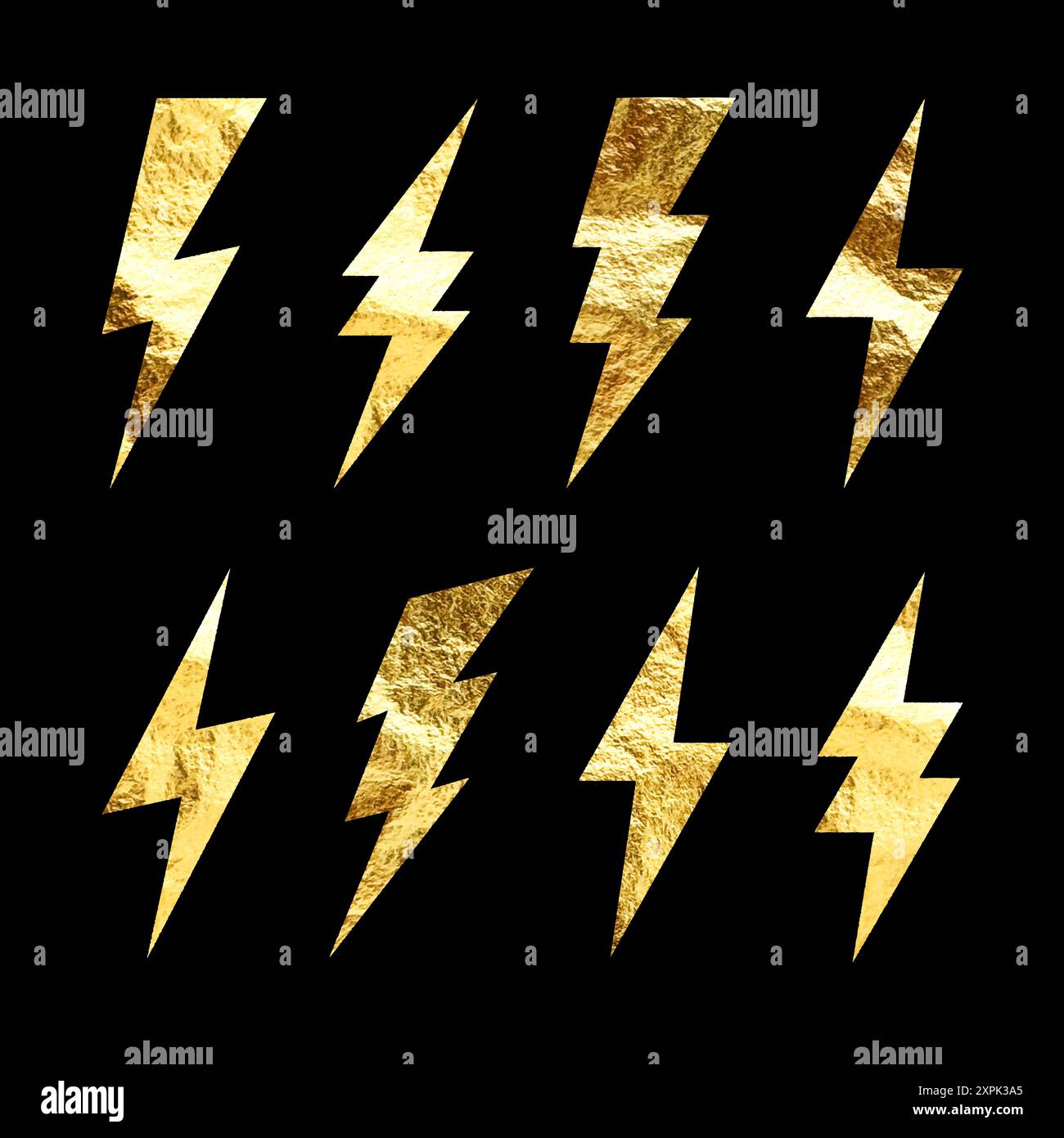 Golden lightning bolt icons collection. Gold foil texture. Flash symbol ...