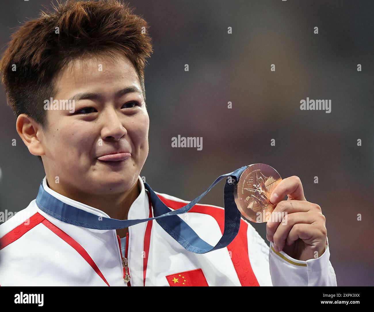 Paris, France. 6th Aug, 2024. Bronze medalist Zhao Jie of China reacts during the victory ...