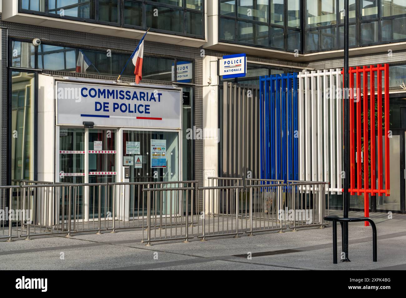 Paris, France - August 4, 2024: Commissariat de Police entrance with ...