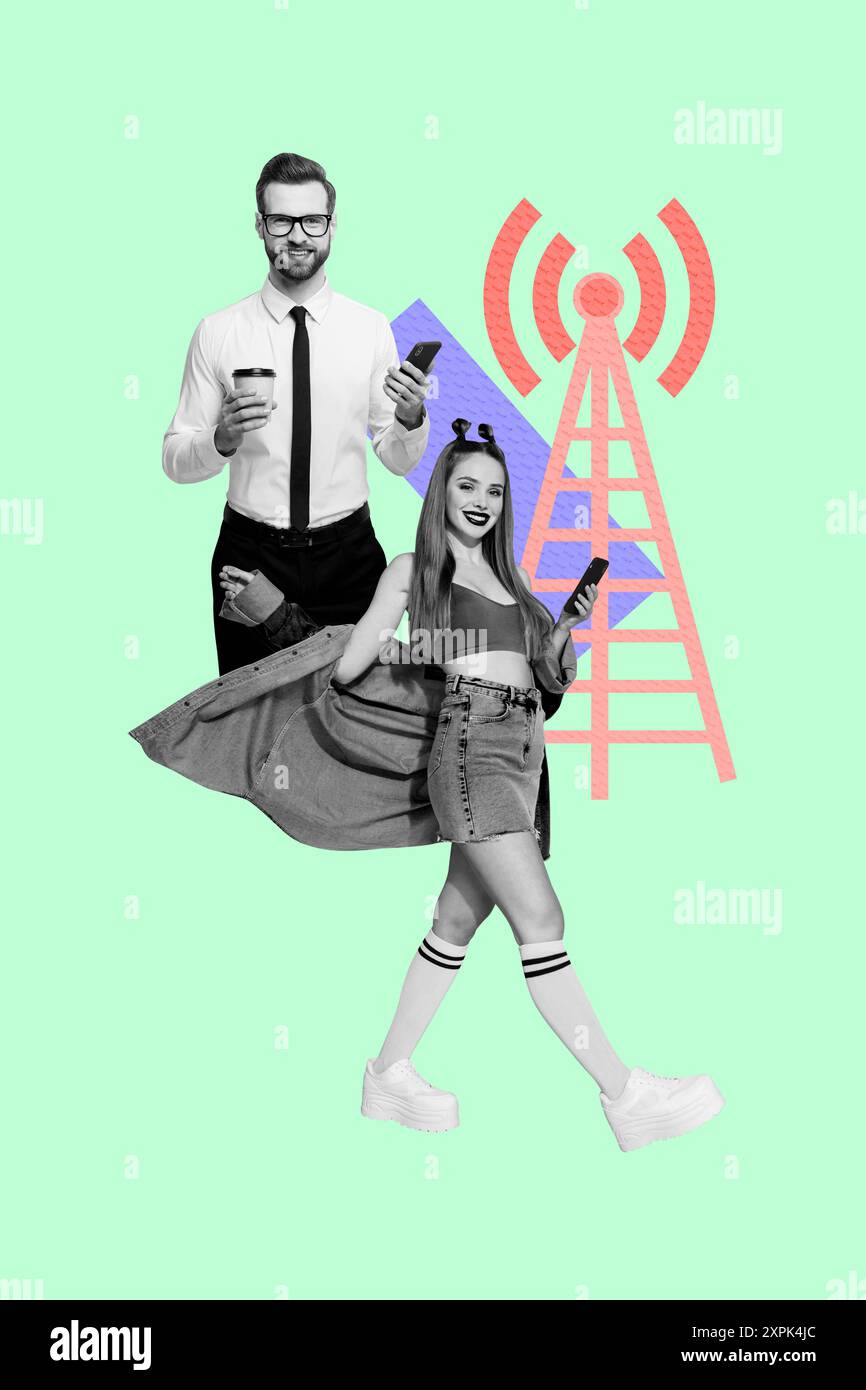 Vertical collage antenna signal network internet connection access hotspot broadcast wifi 5g ...