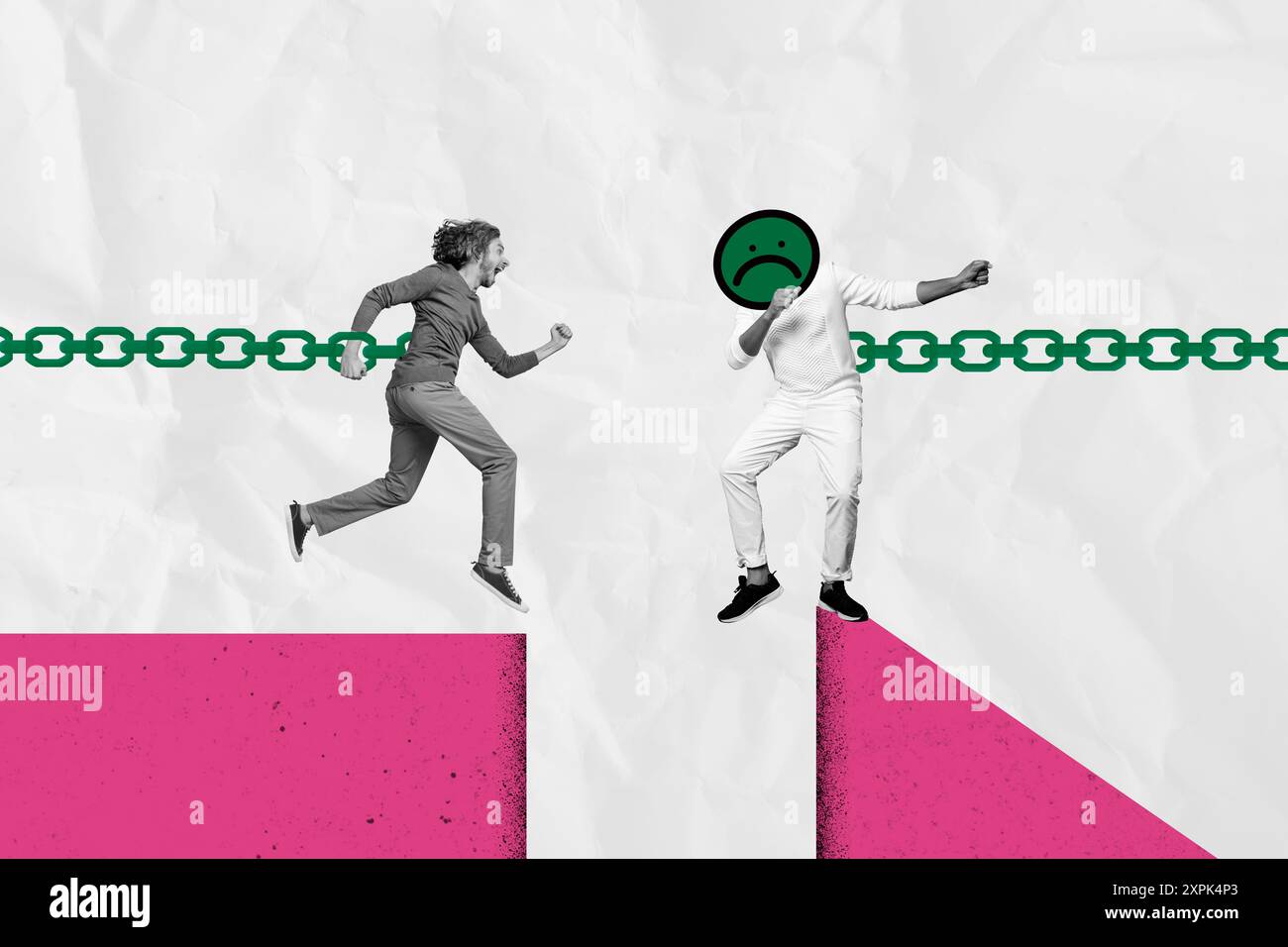 Creative image picture young man run chains control manipulation abyss ...