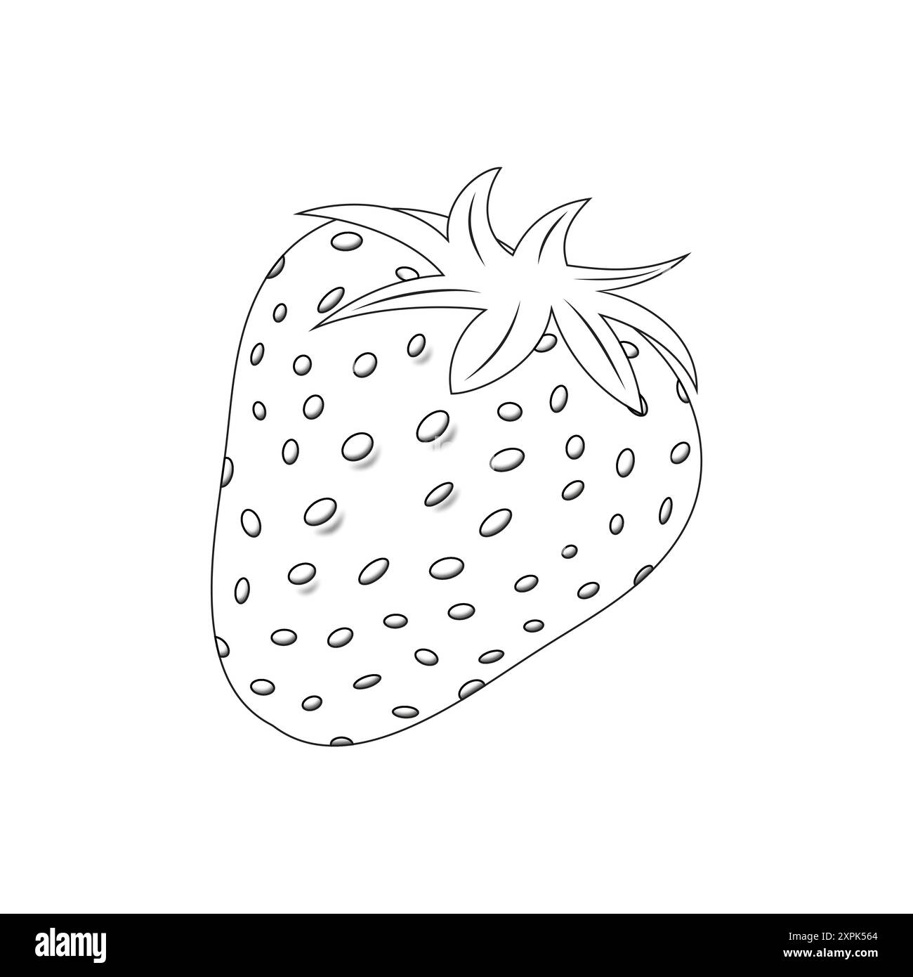 Strawberry outline with leaves and seeds. A vector berry, isolated on ...
