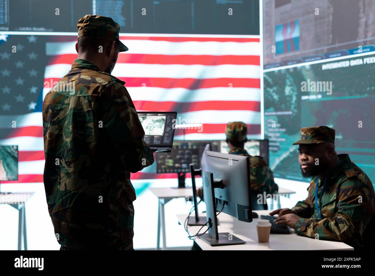 Us Soldiers In A High Tech Command Center Protecting Classified
