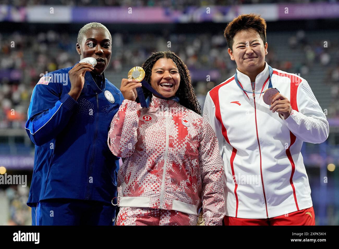 Paris, France. 06th Aug, 2024. Canada's Camryn Rogers celebrates her ...