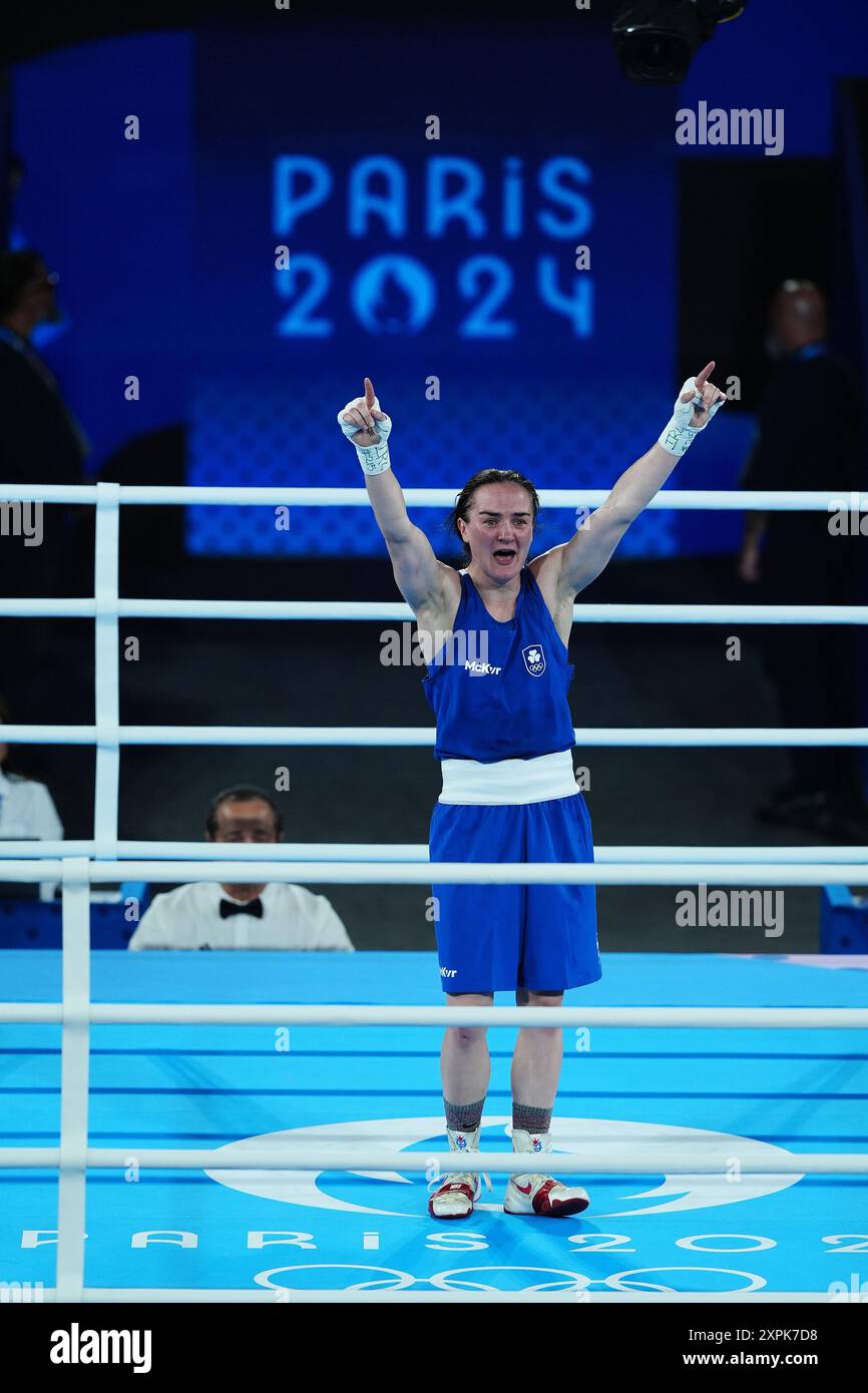 Ireland’s Kellie Harrington celebrates victory over China’s Wenlu Yang ...