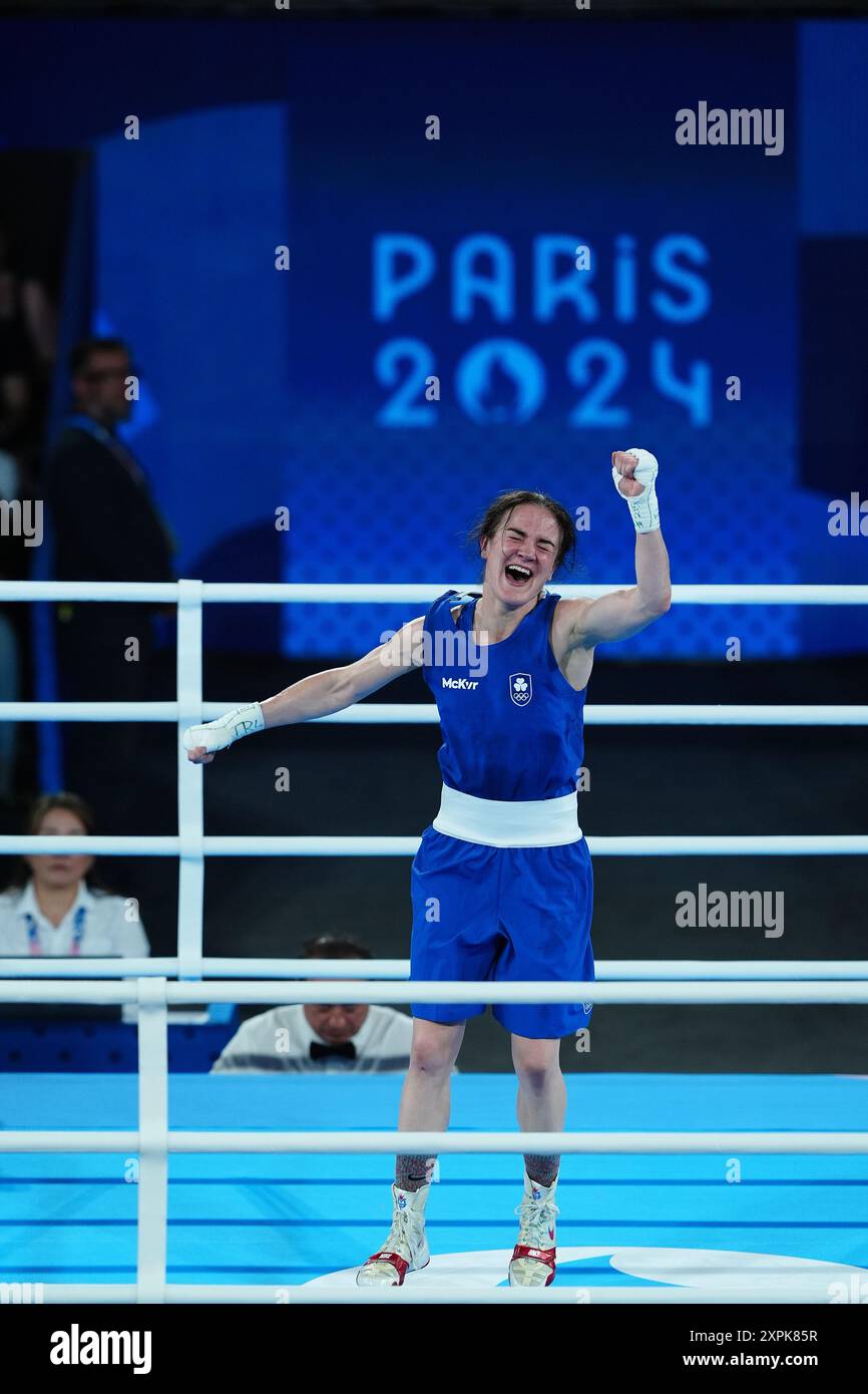 Ireland’s Kellie Harrington celebrates victory over China’s Wenlu Yang ...