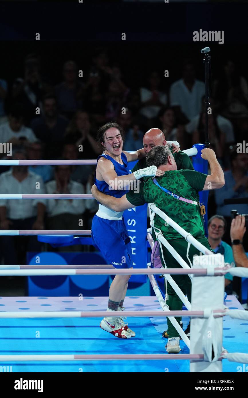 Ireland’s Kellie Harrington celebrates victory over China’s Wenlu Yang ...