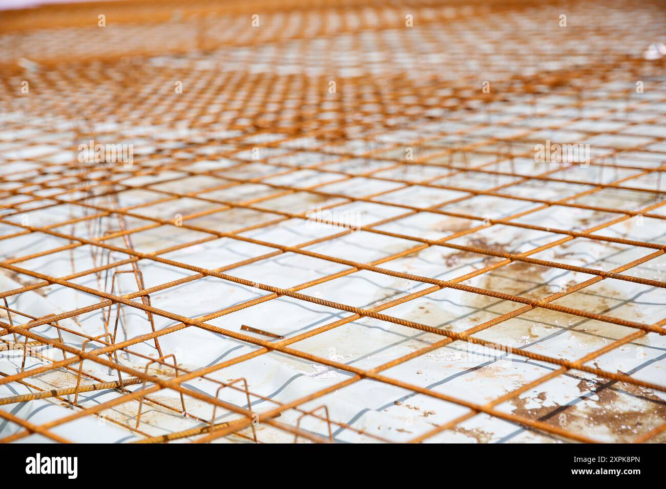 Reinforcing steel wire mesh on the ground of a construction site Stock ...