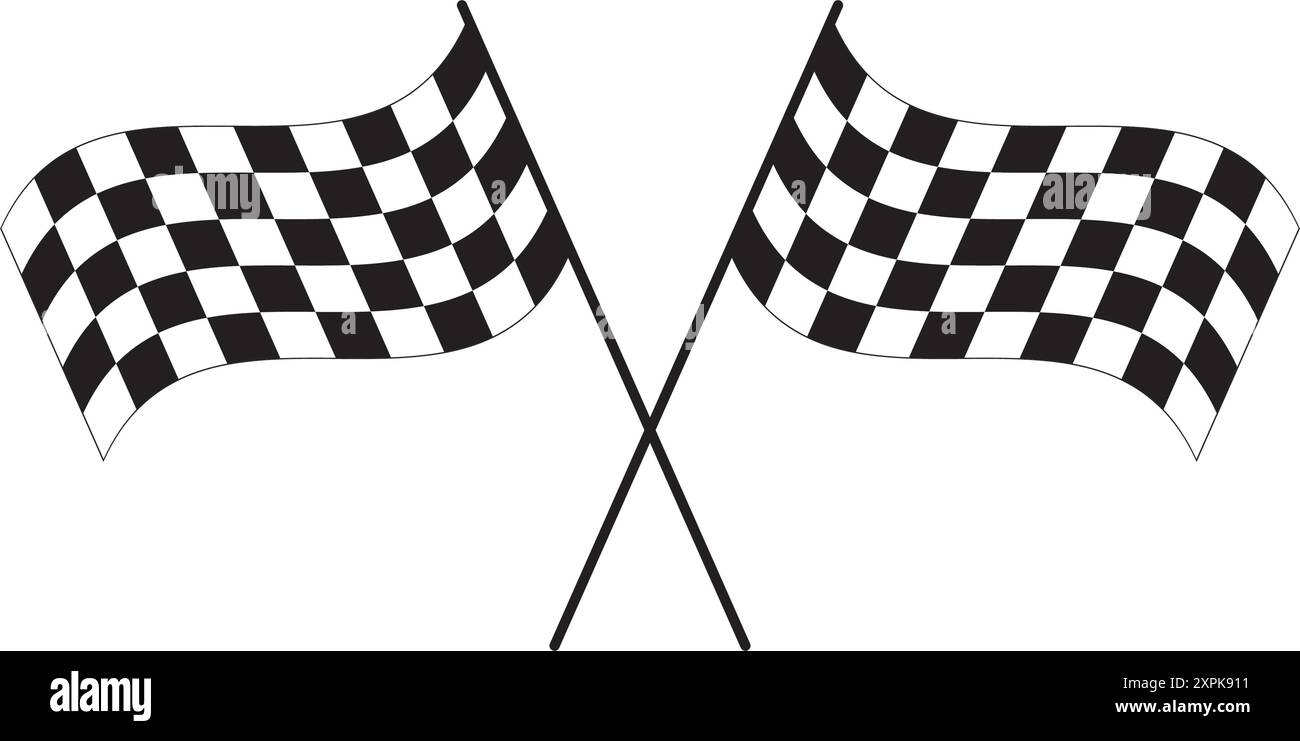 Crossed waving race flags with checkered print. Start or finish symbols on sport car ...