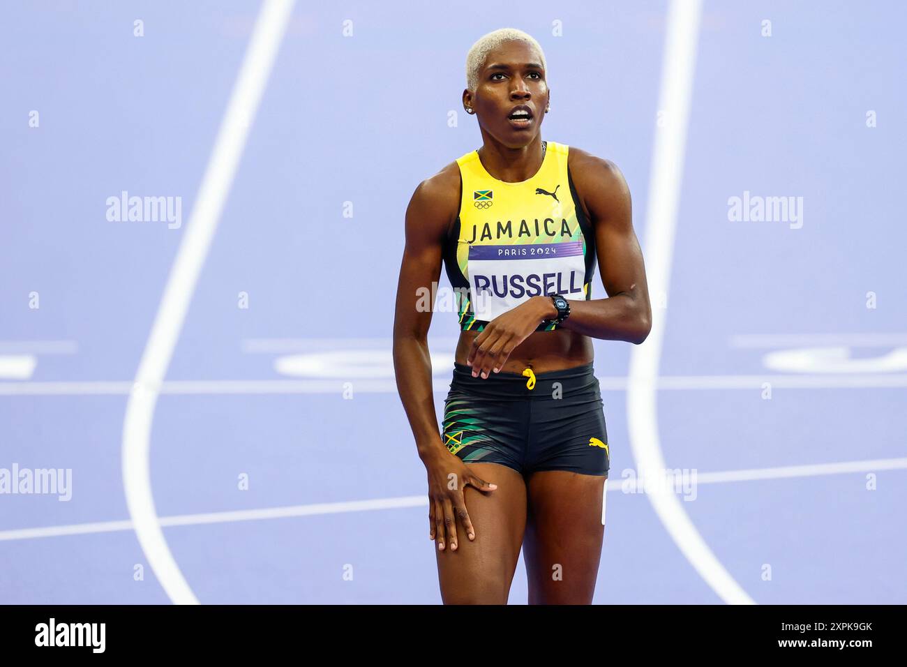 Janieve Russell of Jamaica competes during Women's 400m Hurdles Semi ...