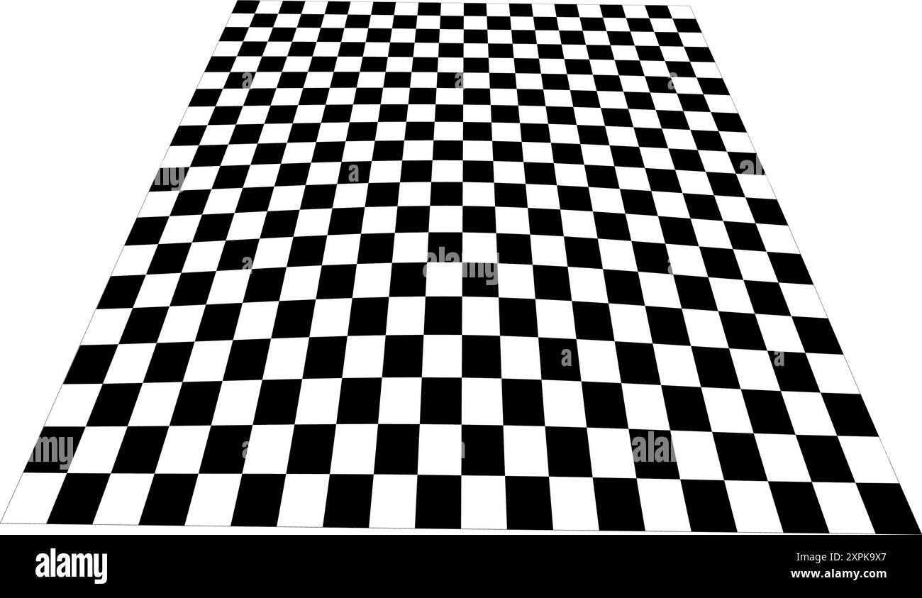 Distorted checkered plane in perspective. Warped tile floor. Curvatured checkerboard texture ...