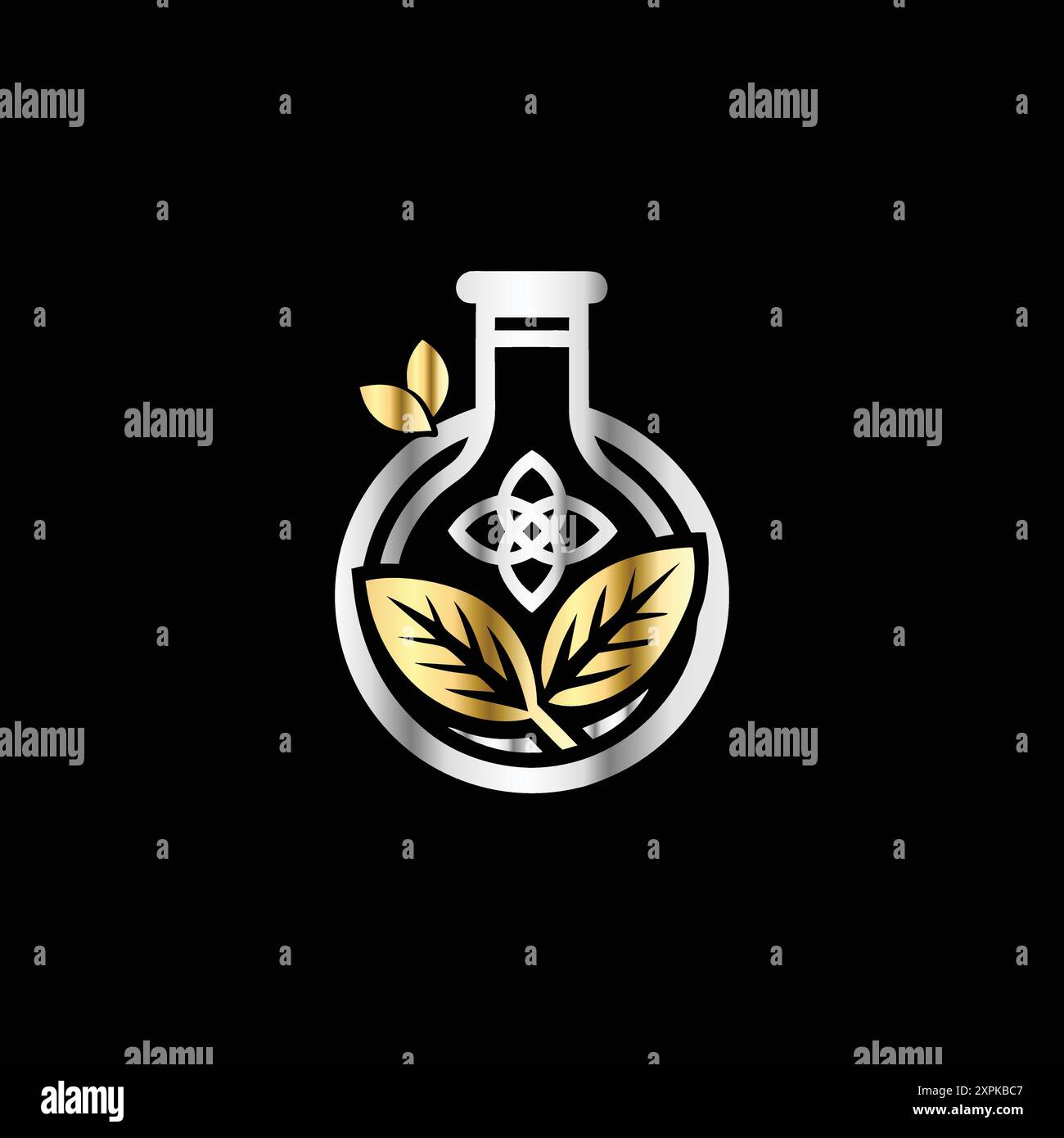 Lab logo template with leaves in a glass flask. Vector illustration ...