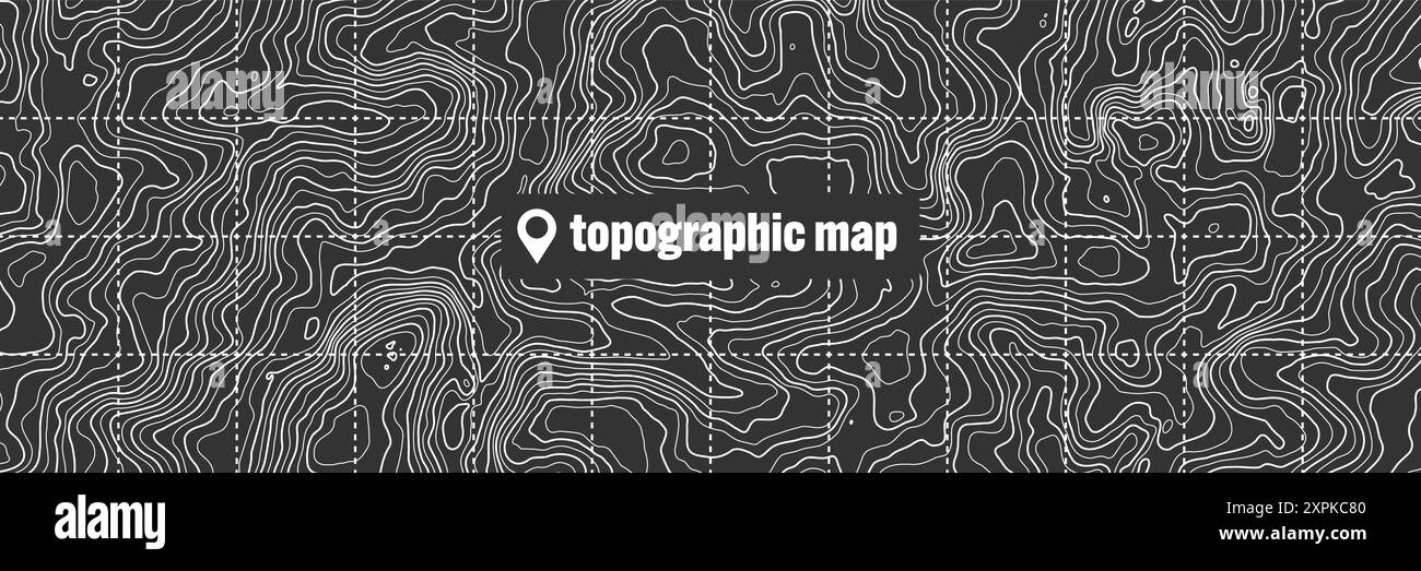Topographic map with contour lines. Geographic terrain grid, relief ...