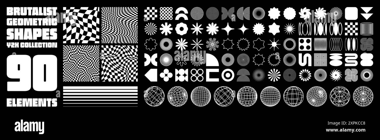 Brutalist geometric shapes, modern symbols. Groovy checkered pattern ...
