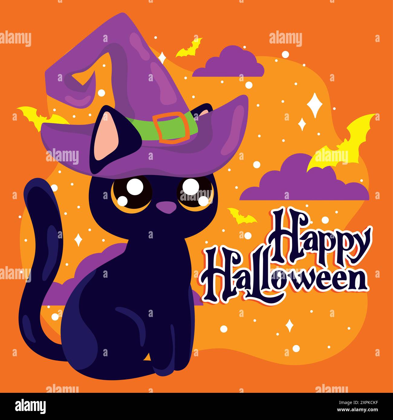 Witch cat Happy Halloween poster Vector Stock Vector Image & Art - Alamy