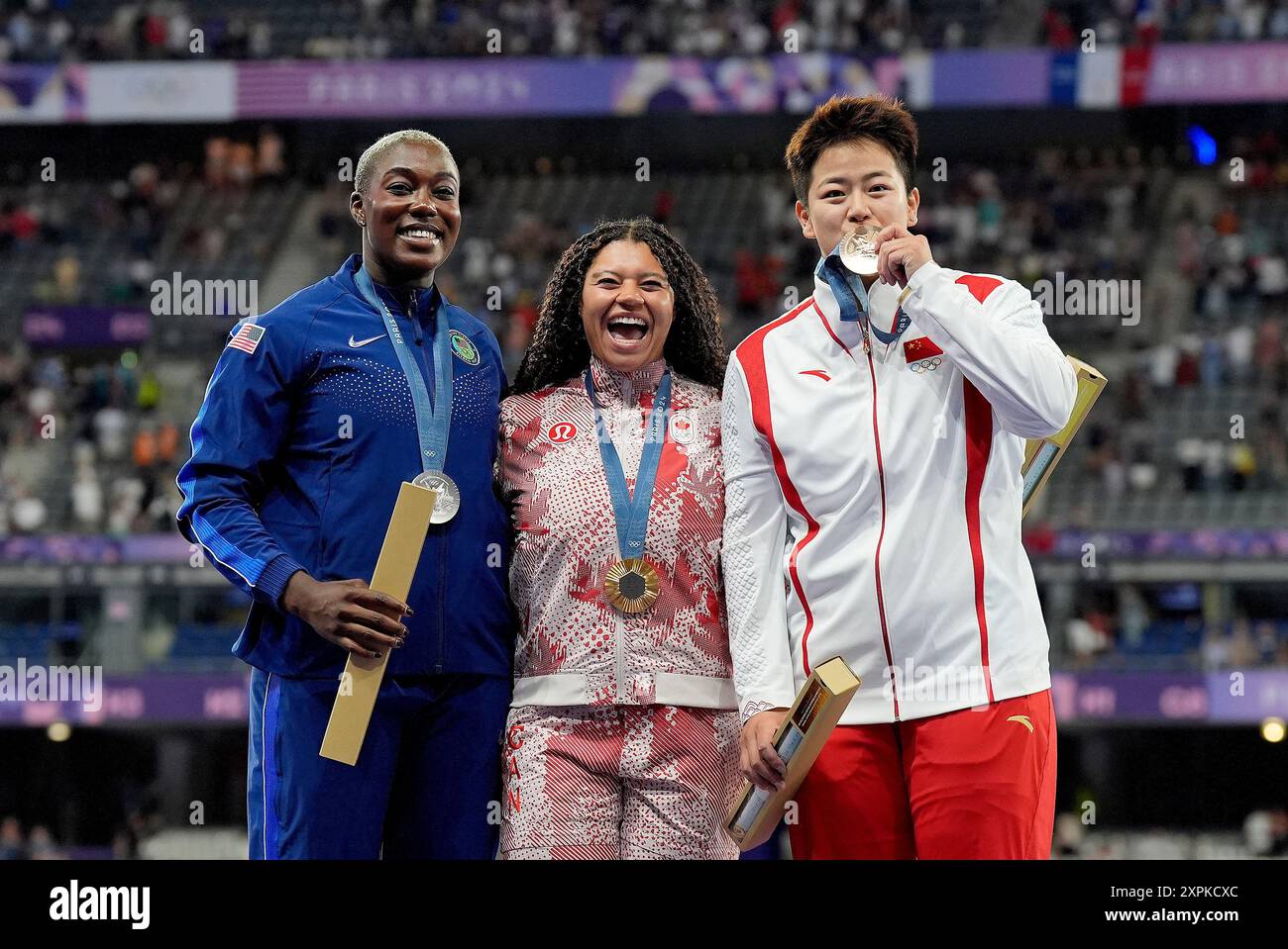 Paris, France. 06th Aug, 2024. Canada's Camryn Rogers celebrates her ...