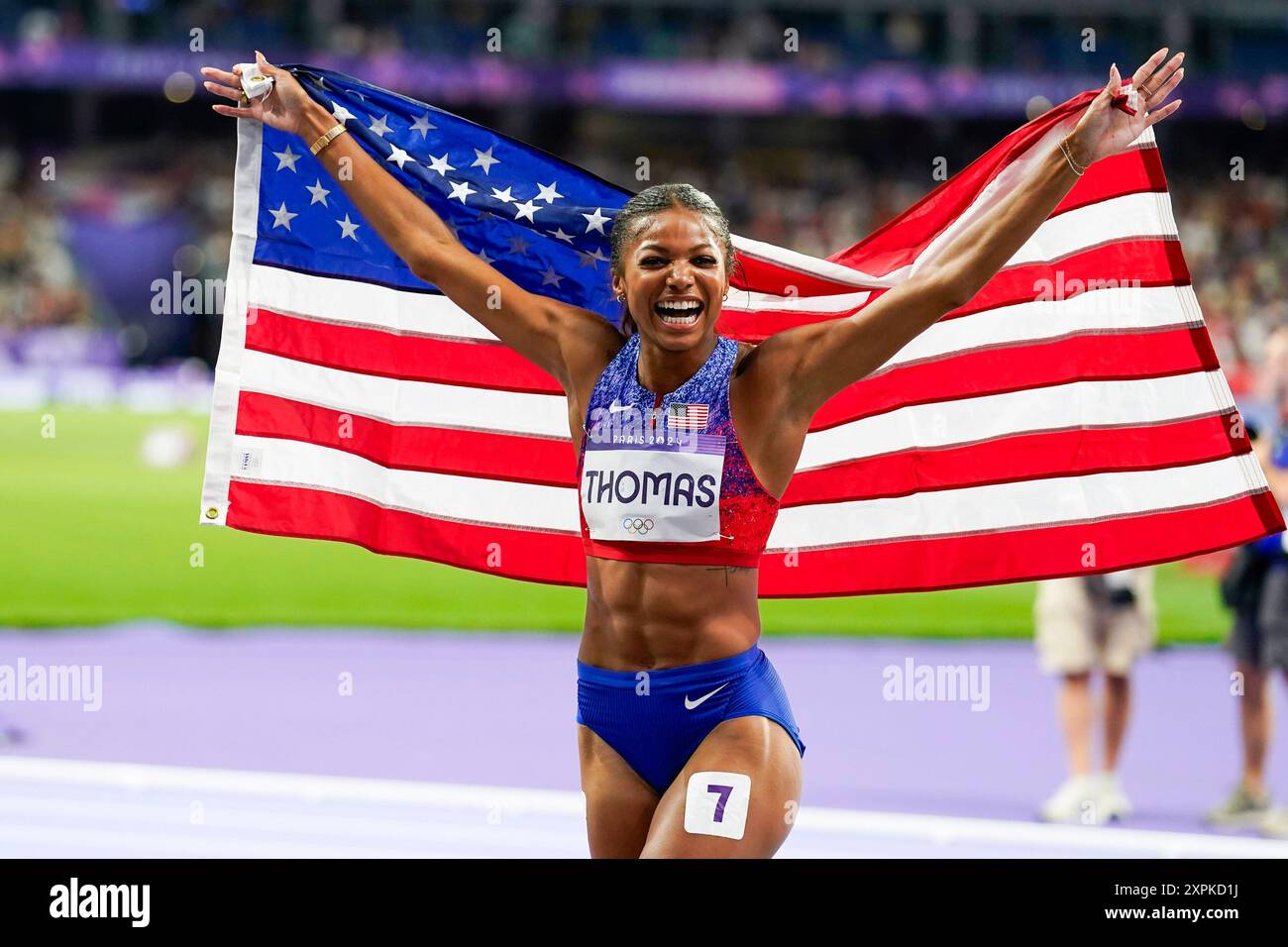 Paris, France. 06th Aug, 2024. Gabriella Thomas of the U.S. celebrates ...