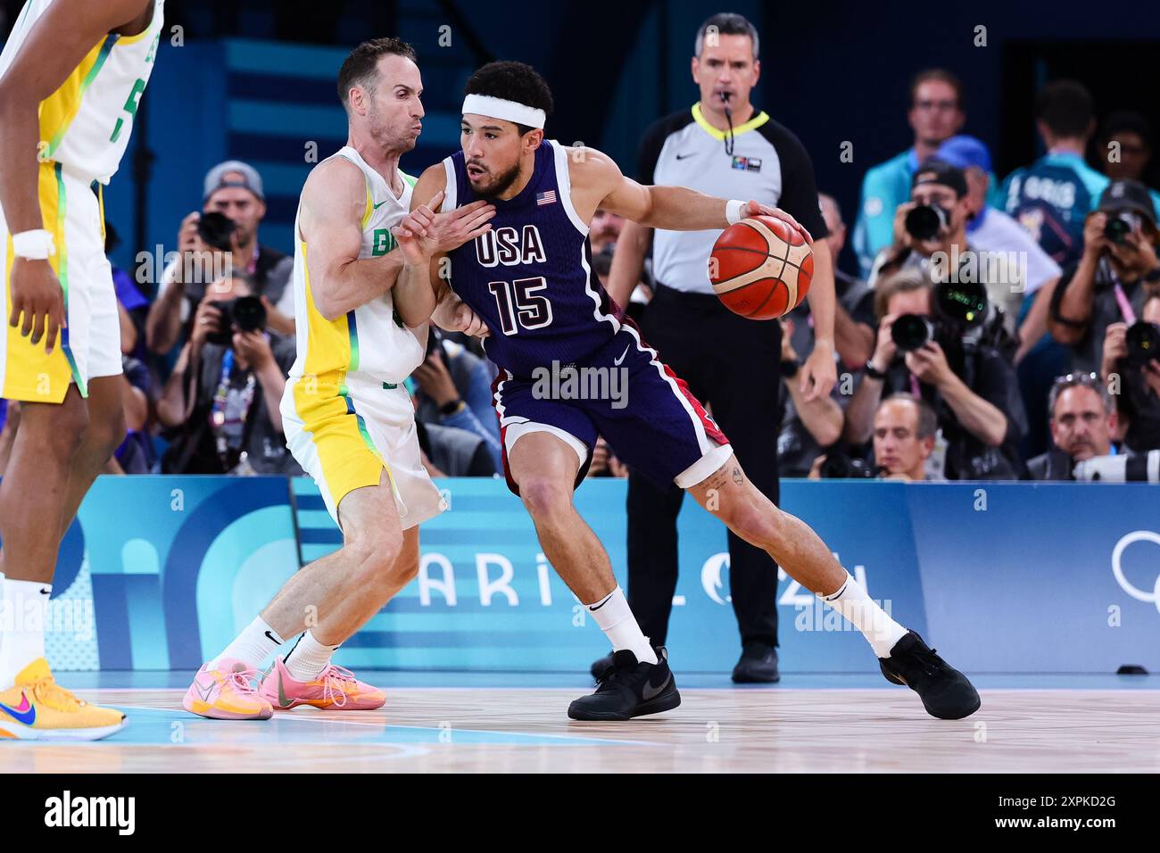 Paris, France, 6 August, 2024. Devin Booker (15) of Team United States ...