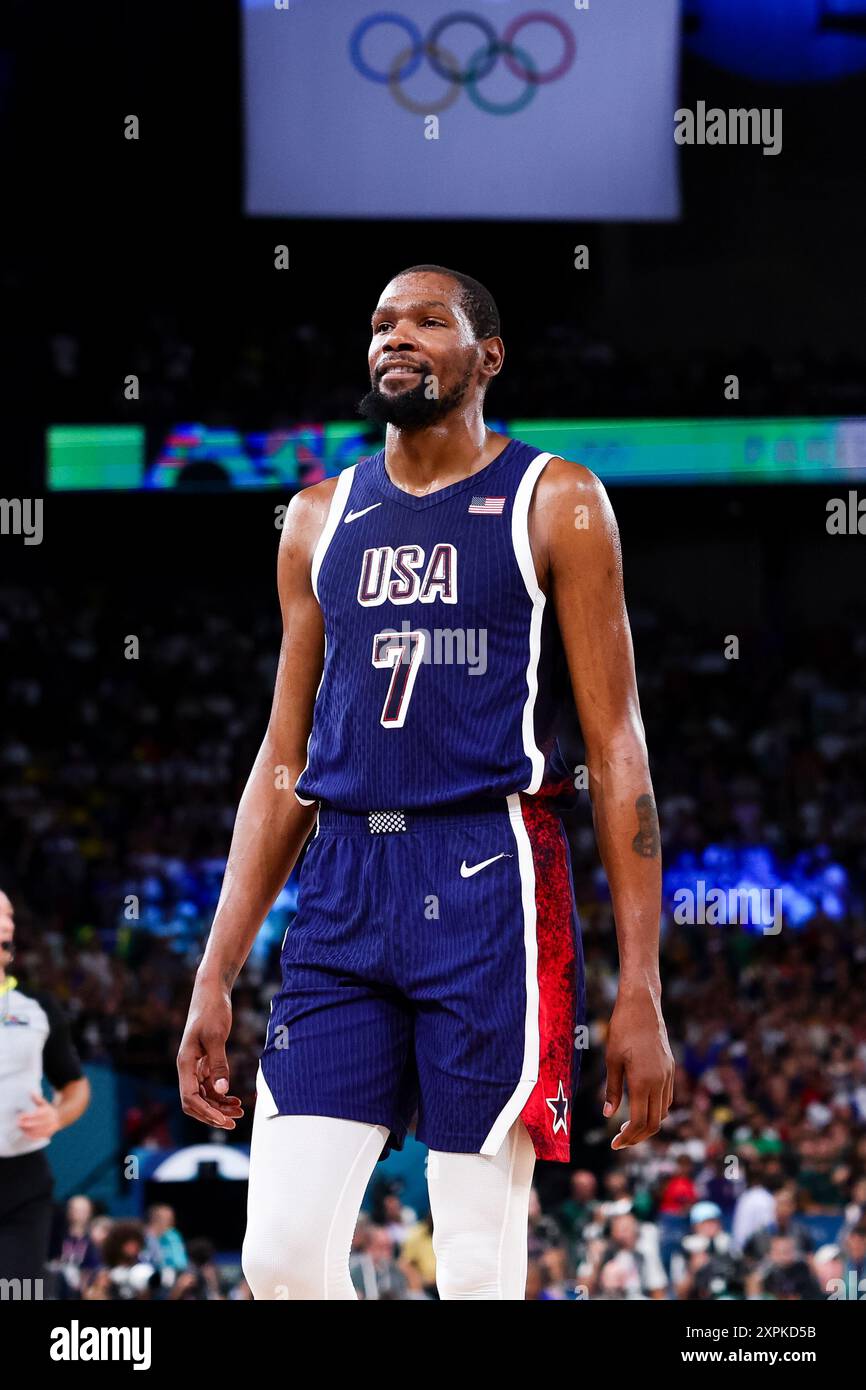 Paris, France, 6 August, 2024. Kevin Durant (7) of Team United States ...