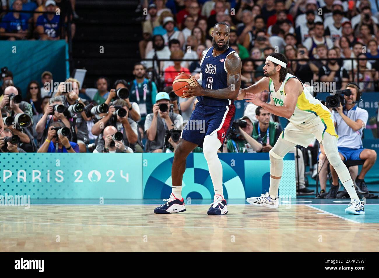Paris, France. 06th Aug, 2024. Team USA player LeBron James competes ...