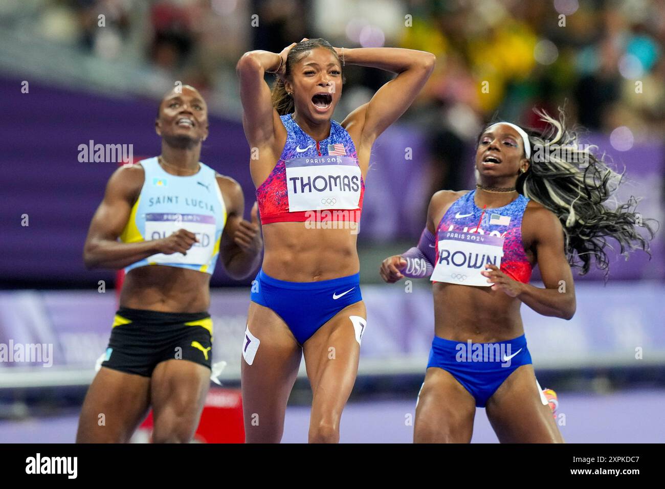 Paris, France. 06th Aug, 2024. Gabriella Thomas of Team USA celebrates ...