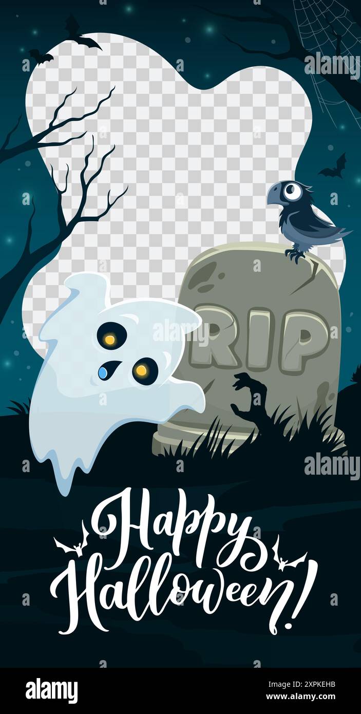 Halloween social media frame template, featuring cute spooky ghost ...
