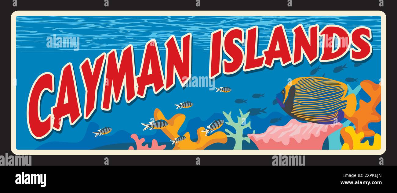Cayman Islands British overseas territories. Vector travel plate ...